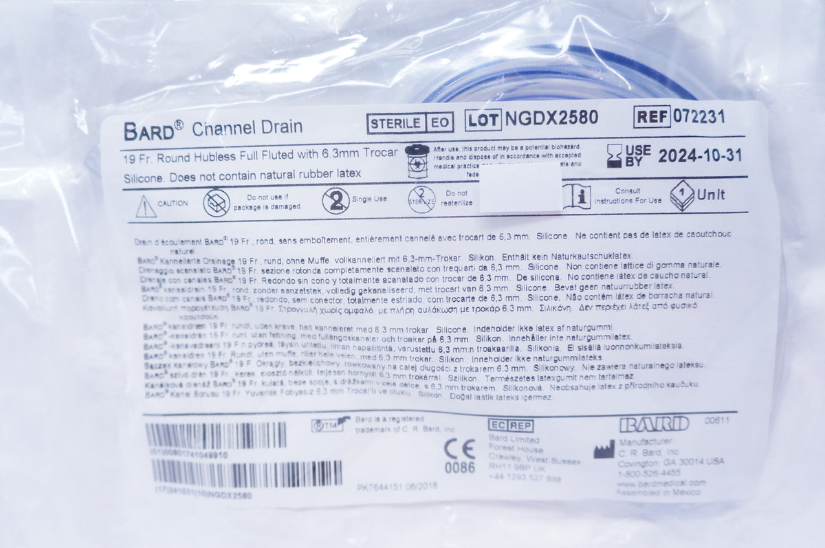 Bard 072231 Channel Drain 19 Fr. Round Hubless Fluted With 6.3mm Troca ...