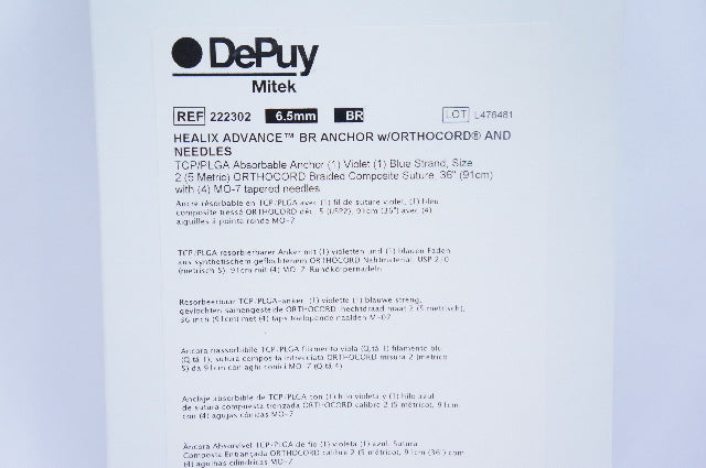 DePuy 222302 Mitek Healix Advance BR Anchor with Orthocord and Needles ...