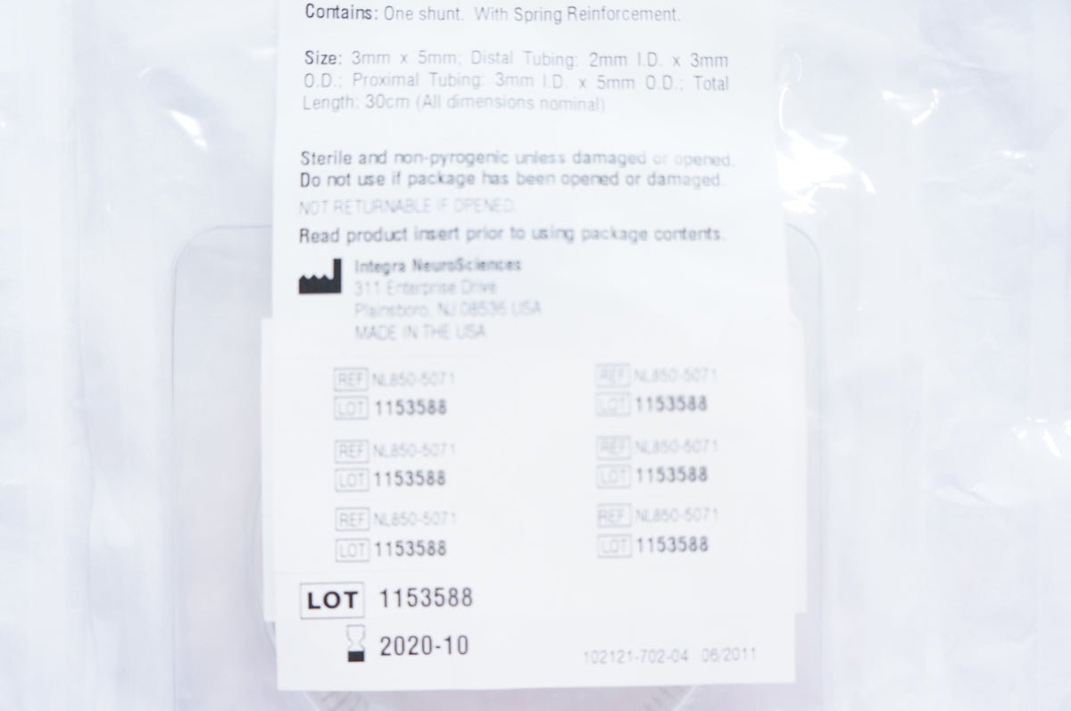 Integra NL850-5071 Sundt External Carotid Endarterectomy Shunt 3mm x 5 ...