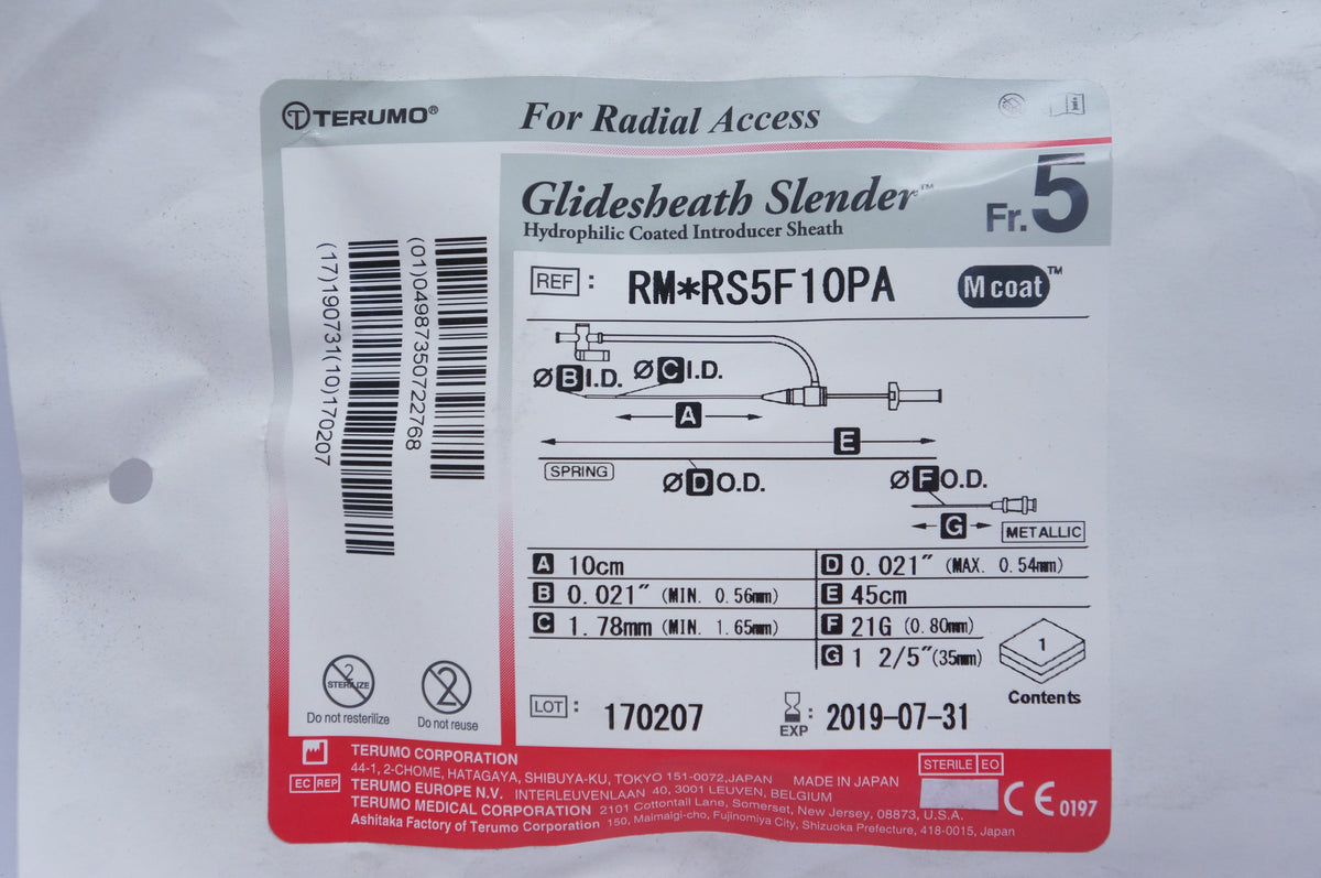 Terumo RS5F10PA Hydrophilic Coated Introducer Sheath 5Fr M Coat (x ...