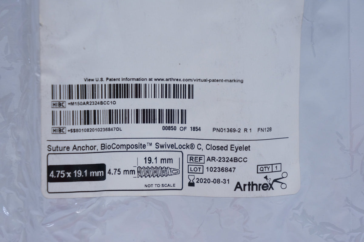 Arthrex AR-2324BCC Suture Anchor, BioComposite, SwiveLock C 4.75 x 19 ...
