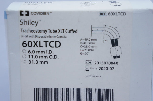 Covidien 60XLTCD Shiley Tracheostomy Tube XLT Cuffed 6 x 11x 31.3 mm(x ...
