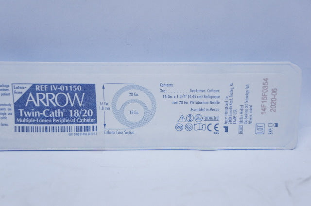 Arrow IV-01150 Twin-Cath 18/20 Multiple-Lumern Peripheral Cath. 20Ga x ...