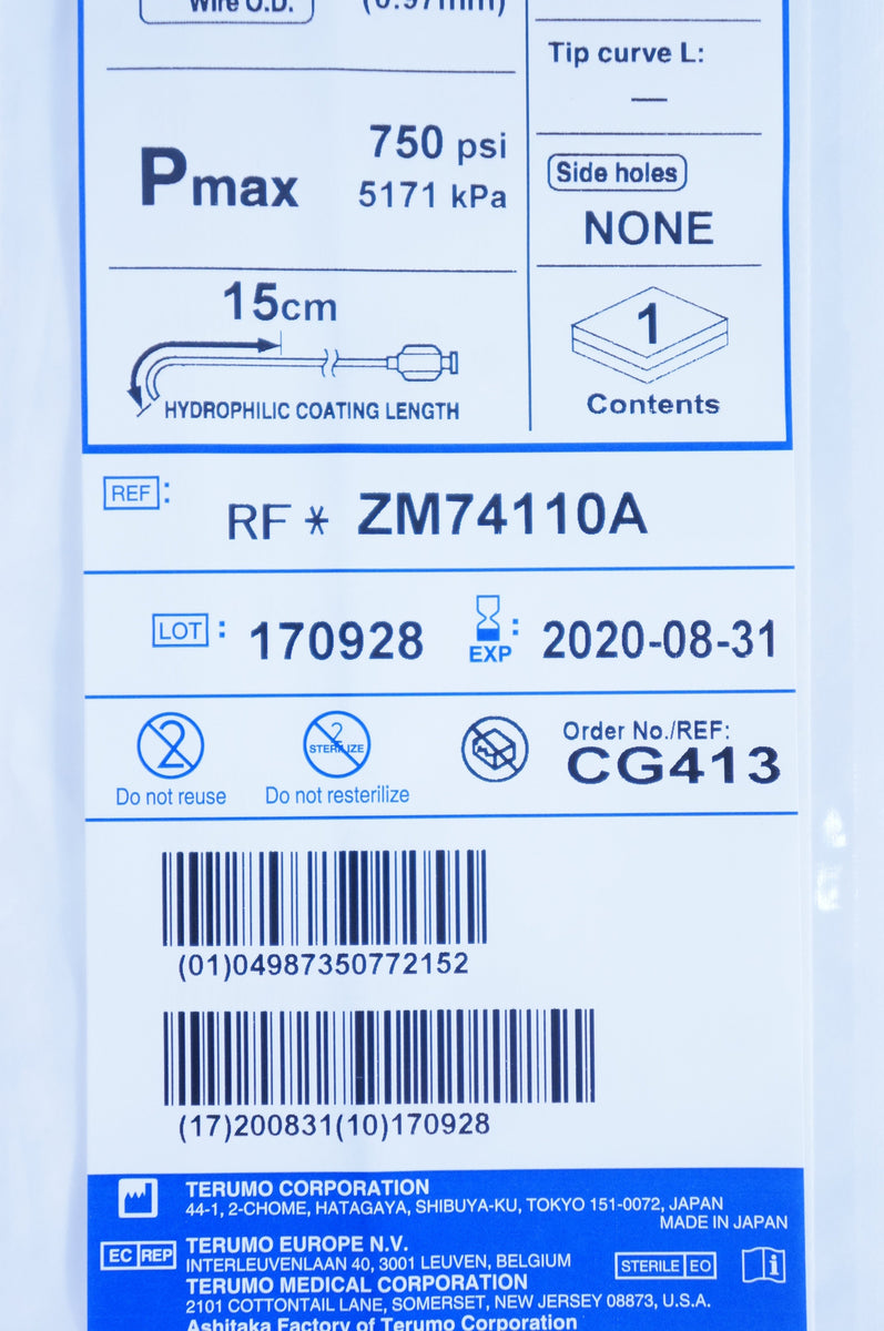 Terumo ZM74110A Radifocus Glidecath Angiographic Cath. Straight 4Fr x ...