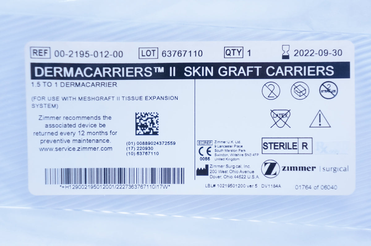 Zimmer 00-2195-012-00 Dermacarriers II Skin Graft Carriers 1.5 to 1 De ...