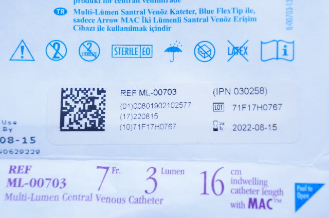 Arrow ML-00703 Multi-Lumen Central Venous Cath. 7Fr. x 16cm (x ...