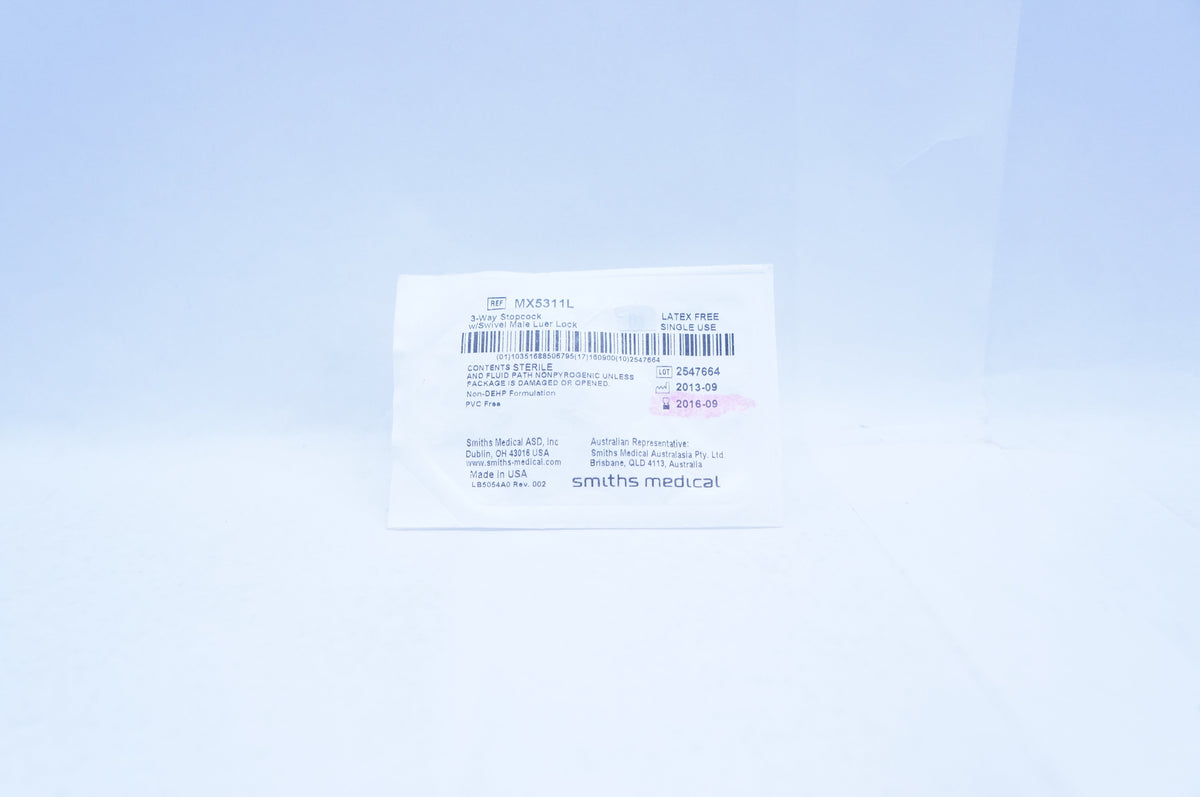 Smiths Medical MX5311L 3-Way Stopcock with Swivel Male Luer Lock (x ...