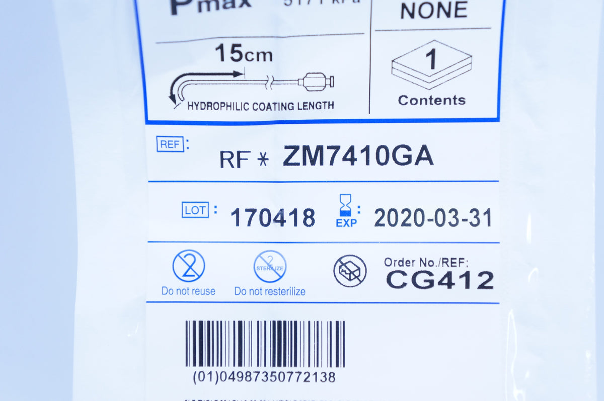 Terumo ZM7410GA Glidecath Angiographic Cath. Straight 4Fr. x 65cm (x ...