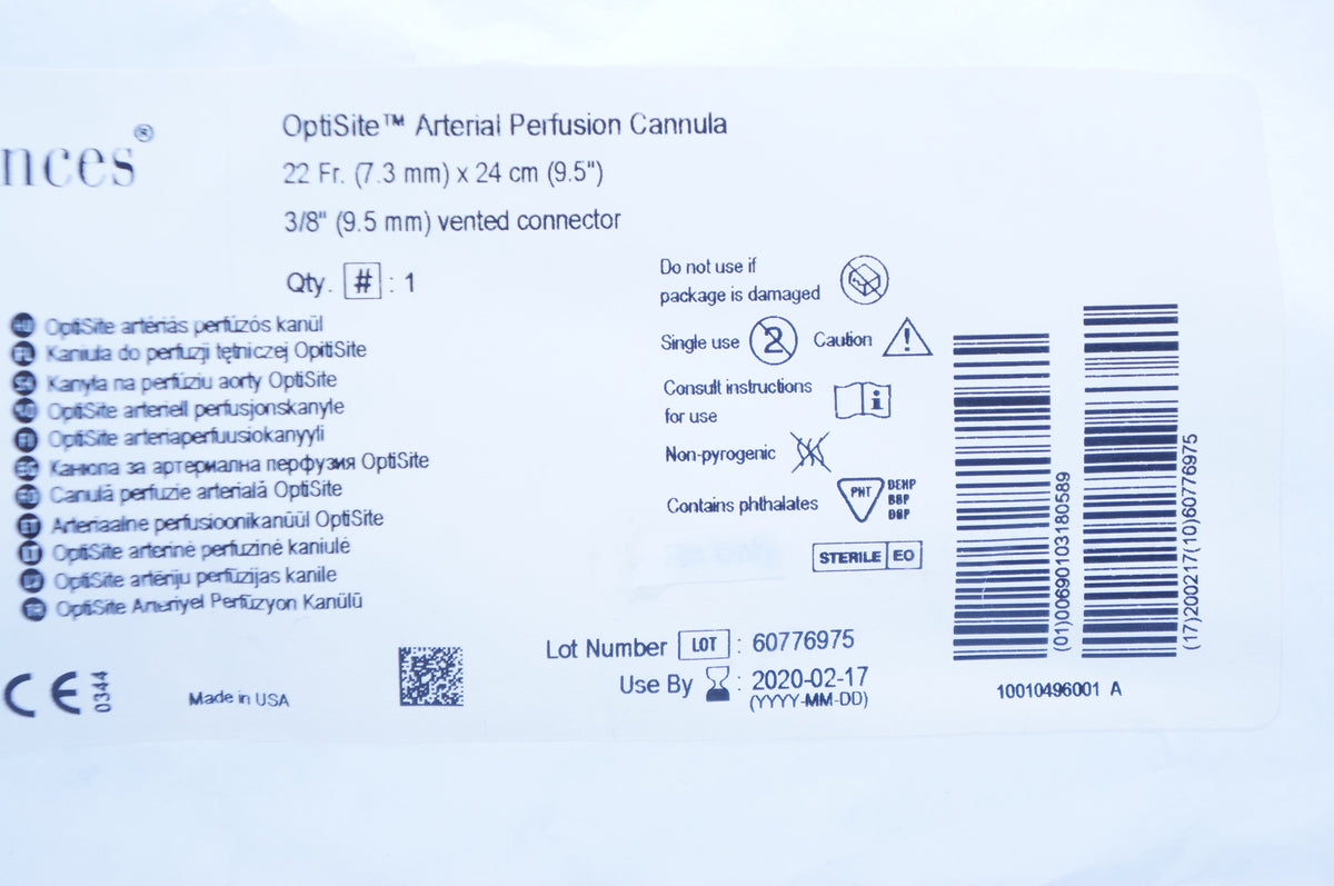 Edwards Lifesciences OPTI22 Arterial Perfusion Cannula 22Fr x 24cm, 3 ...