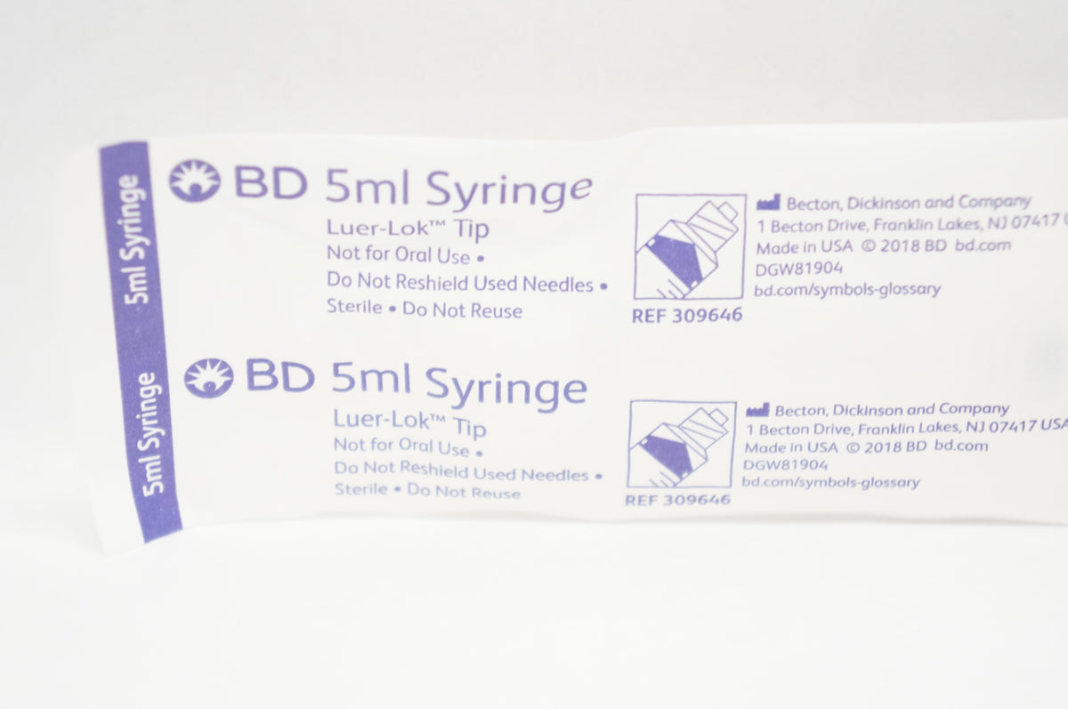BD 309646 Becton Syringe, Luer-Lok Tip, 5 mL – Imedicsales