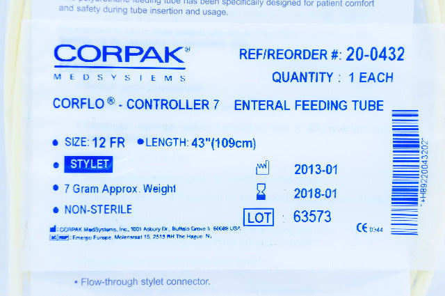 Corpak Medsytems 20-0432 Enteral Feeding Tube with Stylet 12Fr x 43in ...