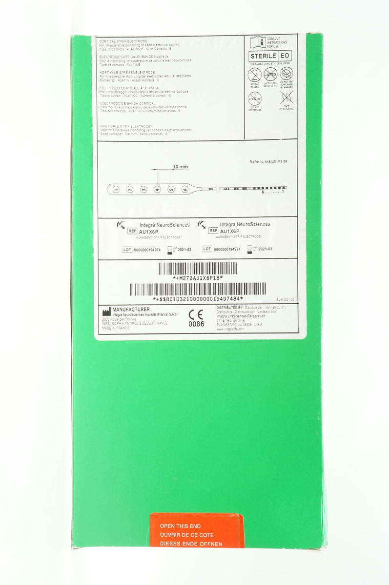 Integra AU1X6P Auragen Cortical Strip Electrode 6 Platinum Contacts 10 ...