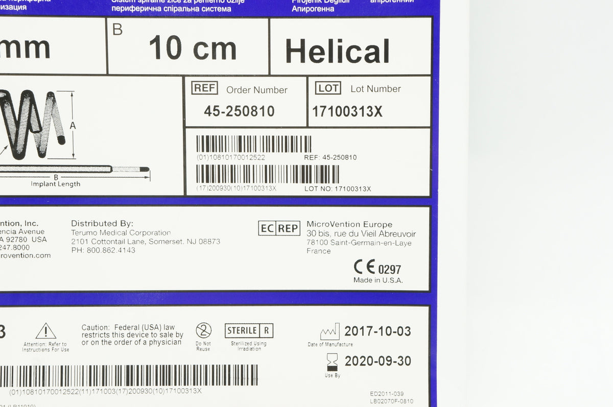 Terumo 45-250810 AZUR Peripheral Coil System 8mm x 10cm - Box of 3 (x ...