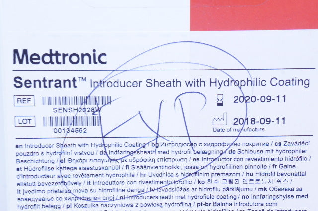 Medtronic SENSH2028W Sentrant Introducer Sheath with Hydrophilic 20 Fr ...