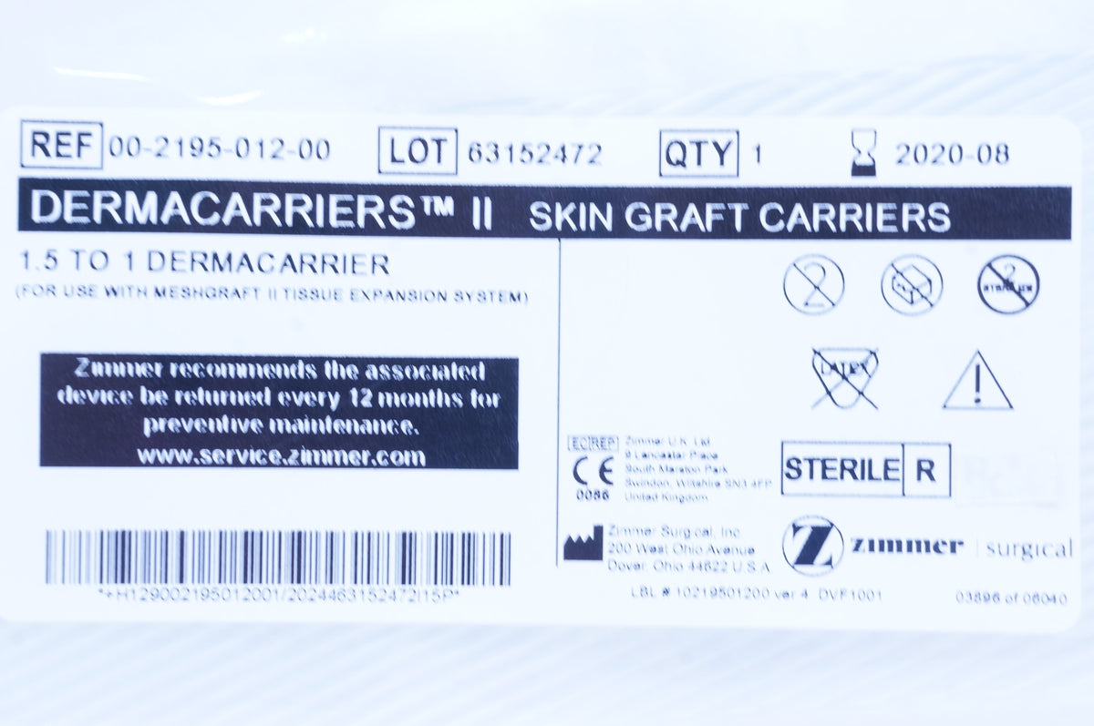 Zimmer Surgical 00-2195-012-00 Dermacarriers II Skin Graft Carriers (x ...