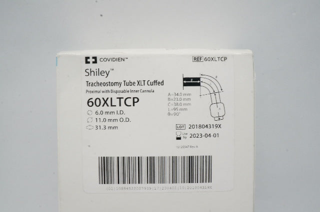 Covidien 60XLTCP Shiley Tracheostomy Tube XLT Cuffed 6mm x 11.0mm x 31 ...