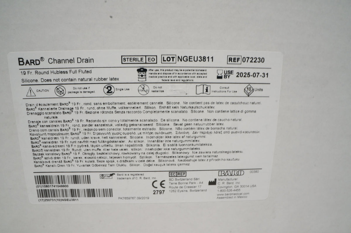 Bard 072230 Channel Drain Round Hubless Full Fluted 19Fr - Box of 10 ...