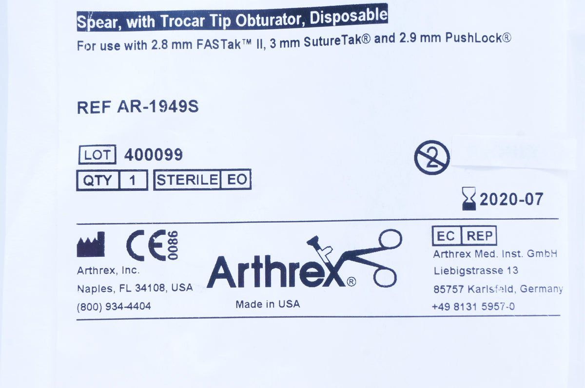 Arthrex AR-1949S Spear, With Trocar Tip Obturator, Disposable (x ...