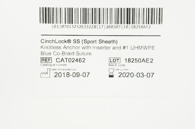 Stryker CAT02462 CinchLock SS Knotless Anchor, #1 Uhmwpe Blue Co Braid ...