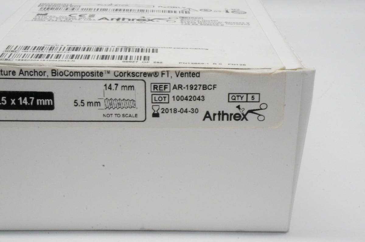 Arthrex AR-1927BCF Stre. Anchor, Vented 5.5 x 14.7mm (x) - Box of 5 ...