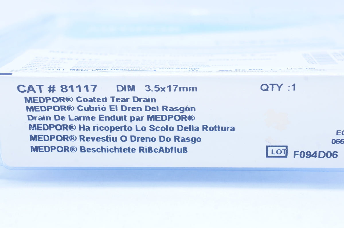 Porex 81117 Medpor Surgical Implant Coated Tear Drain 3.5mm x 17mm (x ...