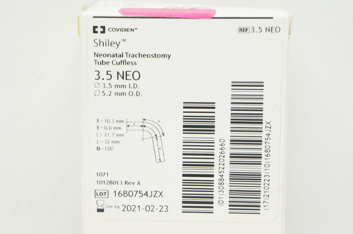 Covidien 3.5NEO Shiley Neonatal Tracheostomy Tube Cuffless 3.5 x 5.2mm ...