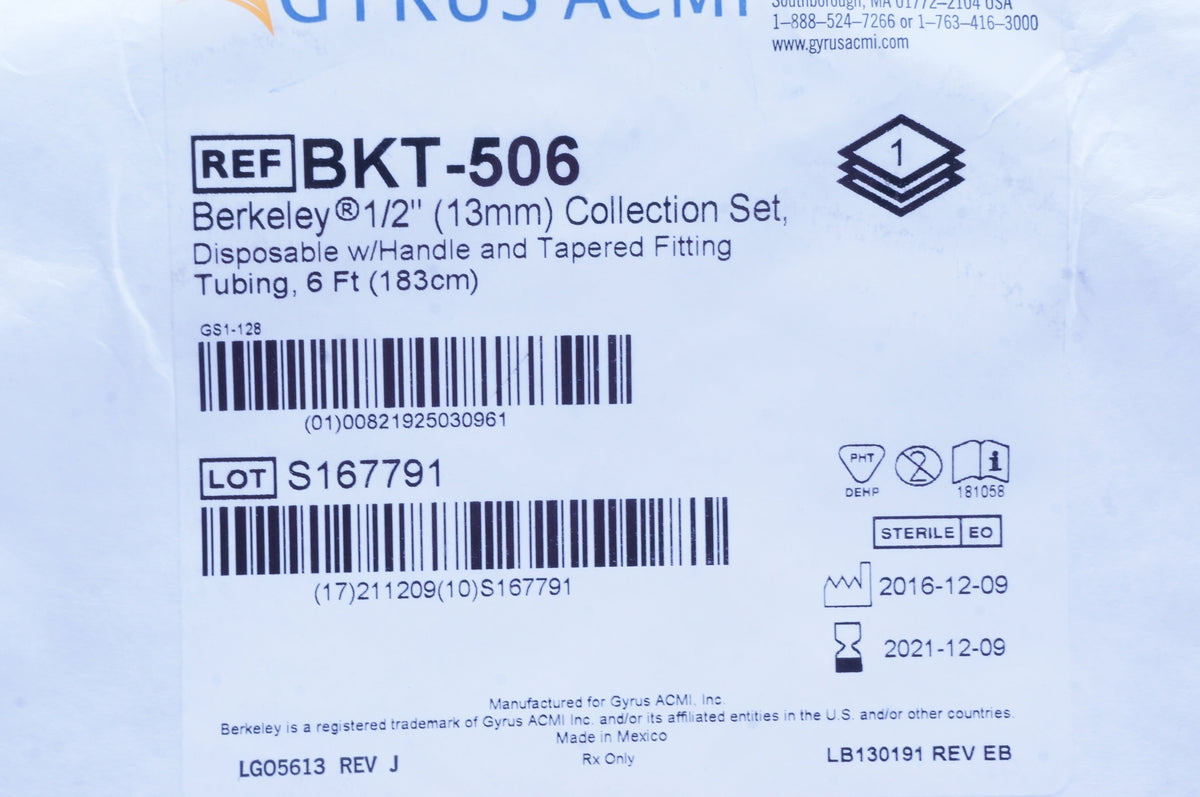 Gyrus ACMI BKT-506 Berkeley 1/2inch Collection Set, Disposable, 6Ft (x ...