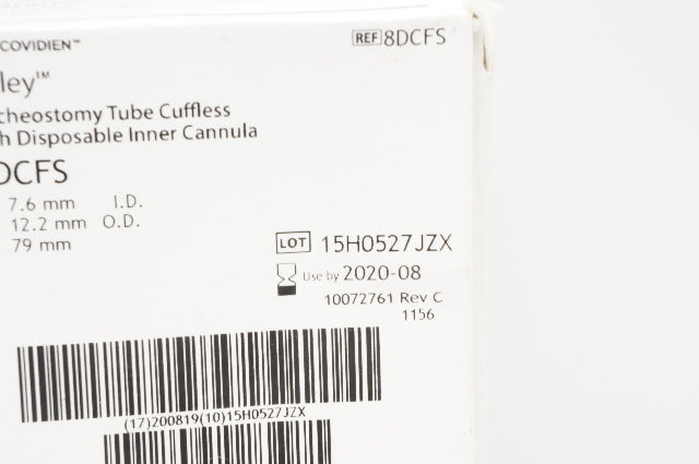 Covidien 8DCFS Shiley Tracheostomy Tube Cuffless 7.6 ID x 12.2 OD x 79 ...