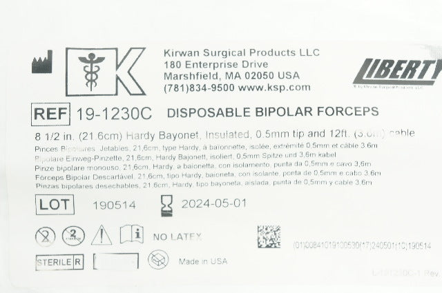 Kirwan Surgical 19-1230C Disposable Bipolar Forceps, 8-1/2 inch ...