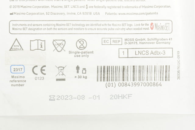 Masimo 2317 LNCS Adtx-3 SpO2 Adult Pulse Oximeter Adhesive Sensor ...