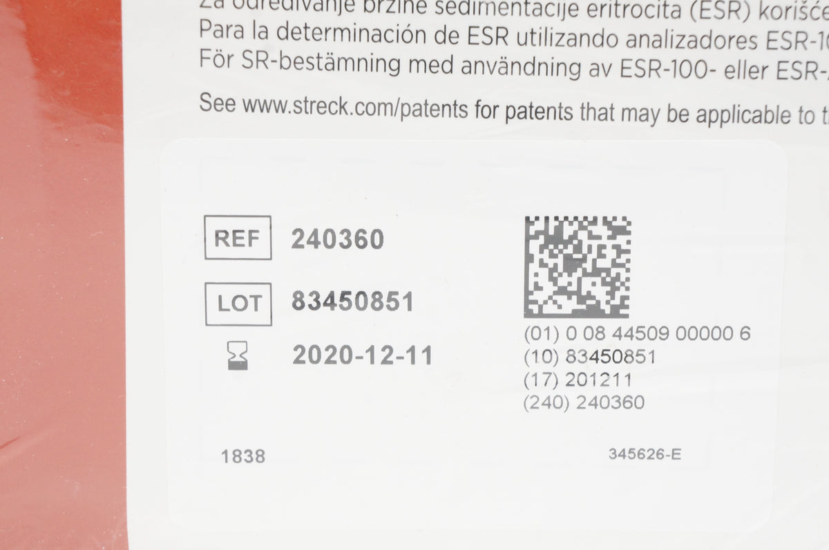 Streck 240360 - 100 ESR Vacuum Tubes 1.2ml (x) – Imedicsales