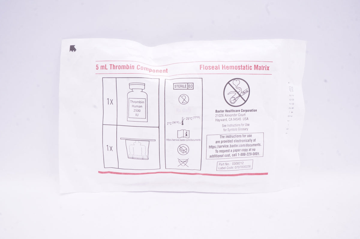 Baxter 0308212 5ml Thrombin Component Floseal Hemostatic Matrix ...