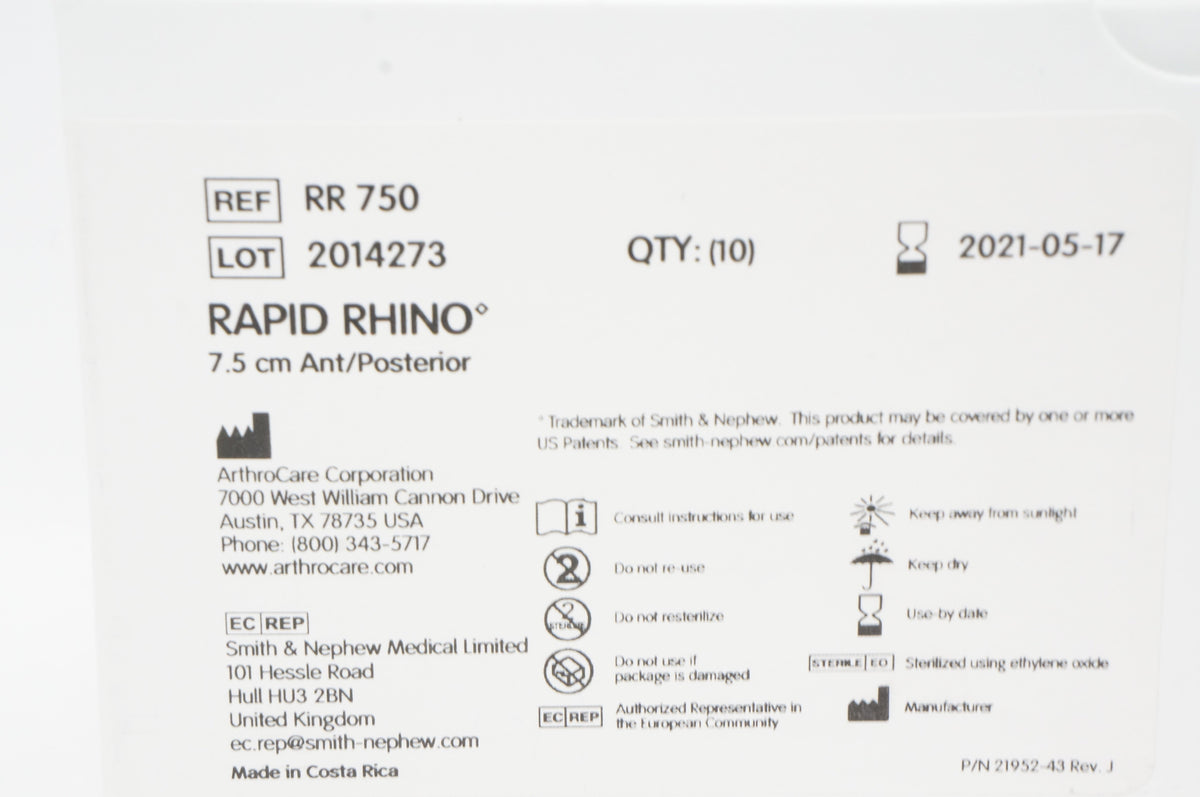 Smith&Nephew RR750 Rapid Rhino 7.5cm Ant/Posterior - Box of 10 ...