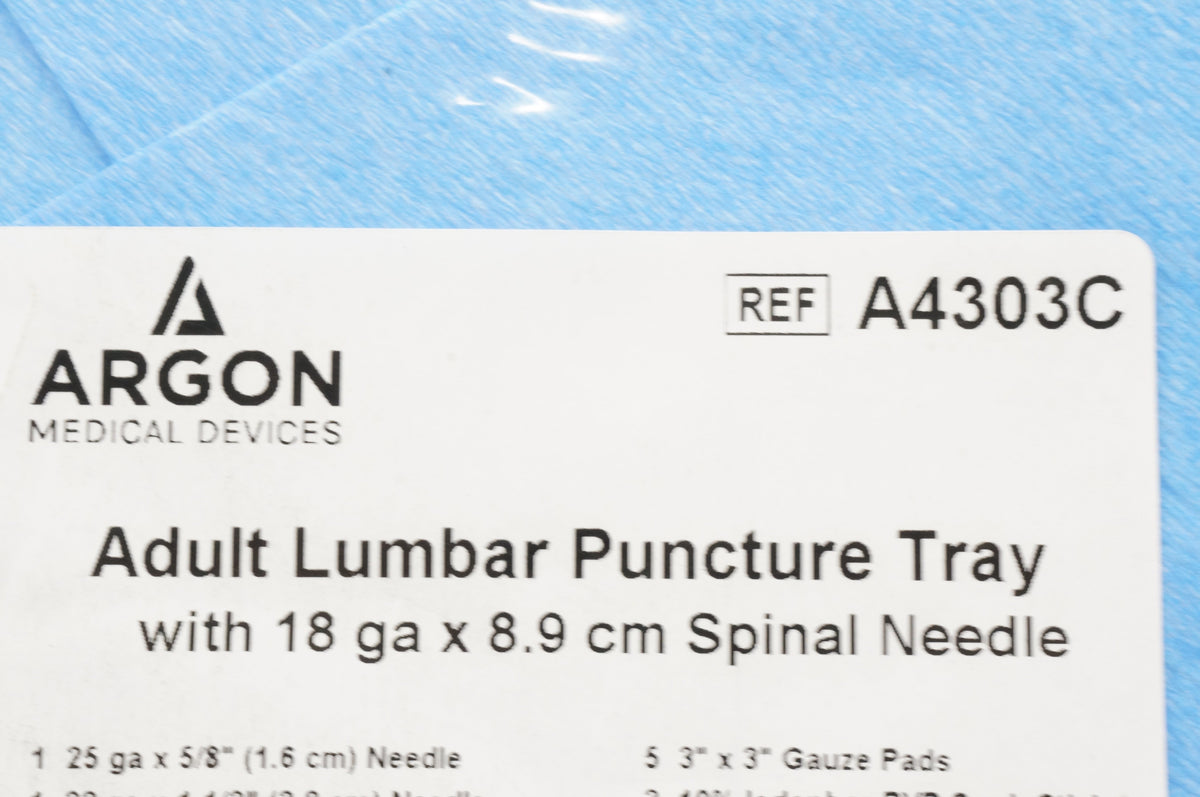 Argon A4303C Adult Lumbar Puncture Tray With 18 Ga x 8.9 cm Spinal Nee ...