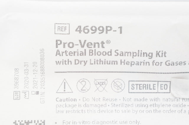 Smiths Medical 4699P-1 Portex Pro-Vent Arterial Blood Sampling Kit ...