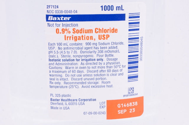 Baxter 2F7124 0.9% Sodium Chloride Irrigation USP 1000 mL Bottle ...