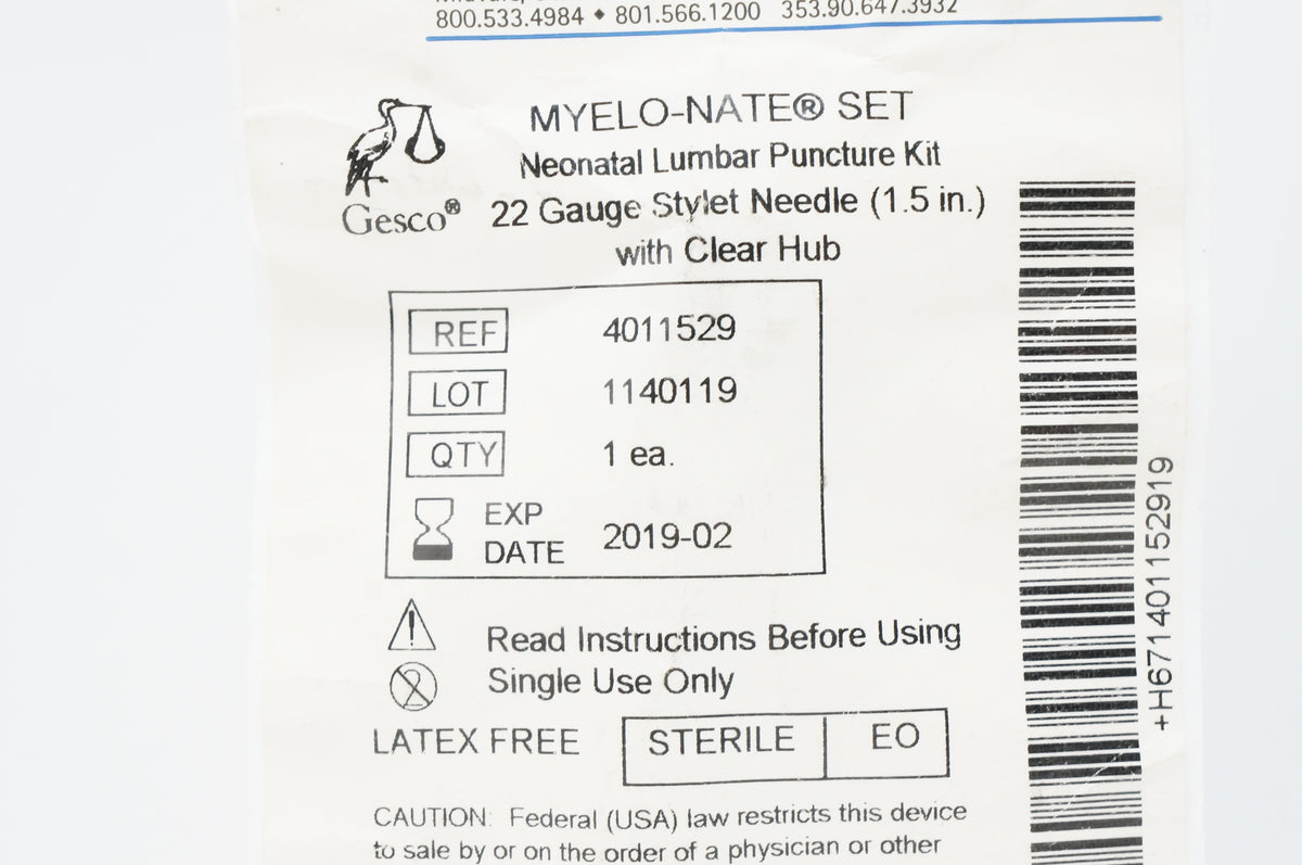 Utah Medical 4011529 Myelo-Nate Set Neonatal Lumbar Puncture Kit 22G ...