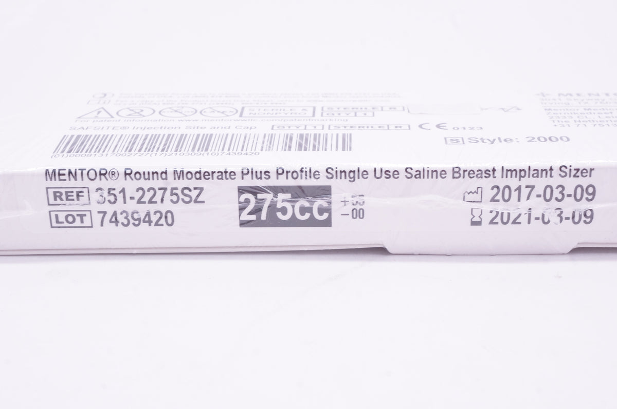 Mentor 351-2275SZ Round Moderate Plus Saline Breast Implant Sizer 275c ...