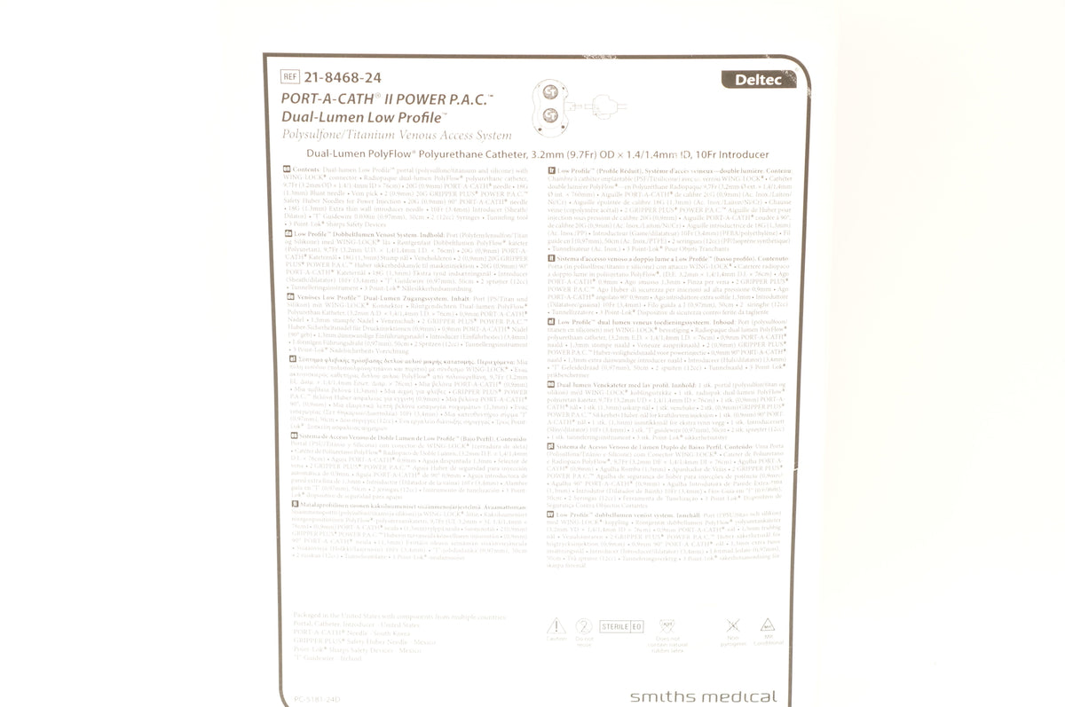 Smiths Medical 21-8468-24 Deltec Port-A-Cath II Power P.A.C. Dual Lume ...