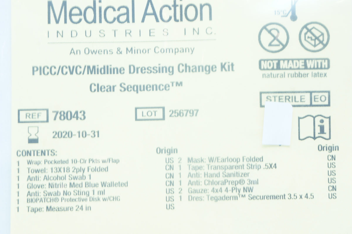 Medical Action 78043 PICC/CVC/Midline Dressing Change Kit Clear Sequen ...