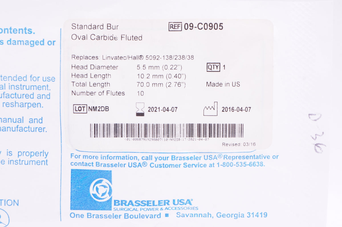 Brasseler 09-C0905 Standard Bur Oval Carbide Fluted (x) – Imedicsales