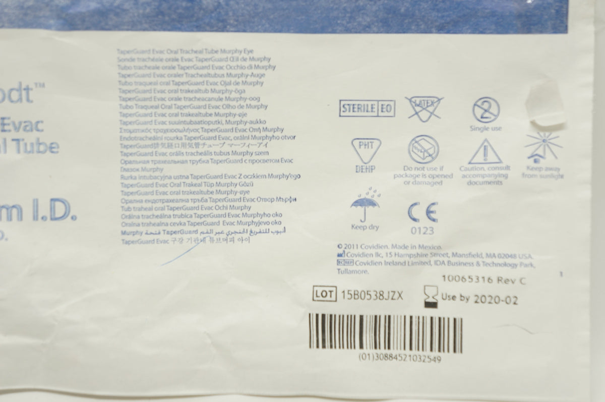 Covidien 18880 Mallinckrodt TaperGuard Evac Oral Tracheal Tube 8.0 x 1 ...