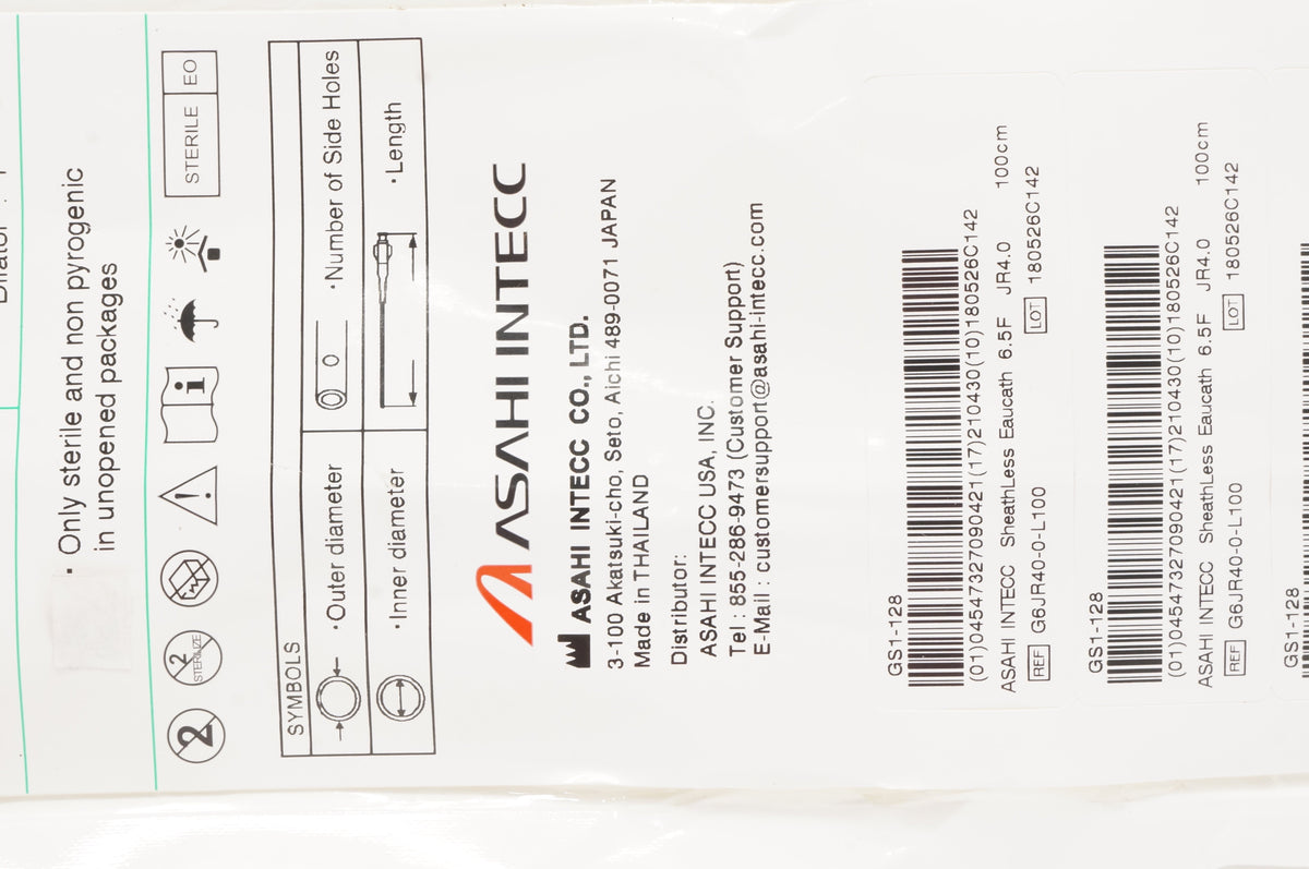 Asahi Intecc G6JR40-0-L100 SheathLess Eaucath Coronary Guide Cath 6.5F ...