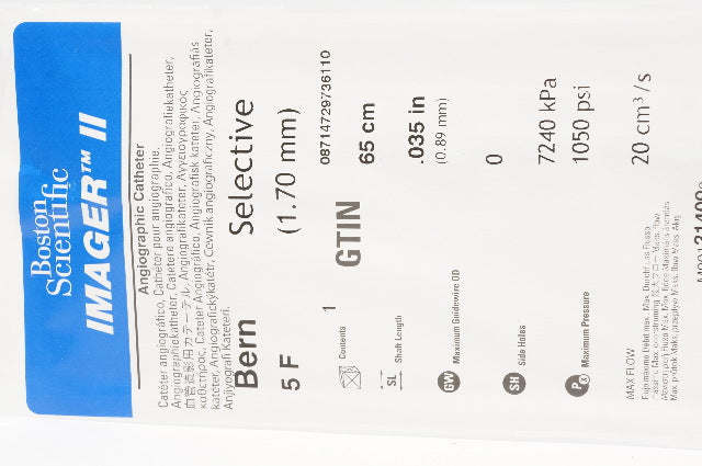 Boston Scientific 31409 Imager II Angiographic Catheter 5F Bern Select ...
