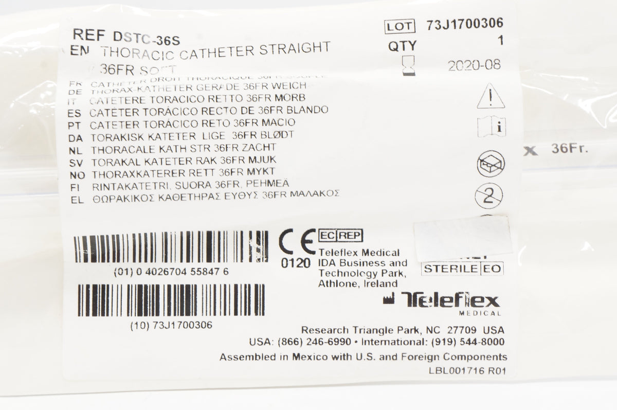 Teleflex DSTC-36S Thoracic Catheter Straight Soft 36Fr (x) – Imedicsales