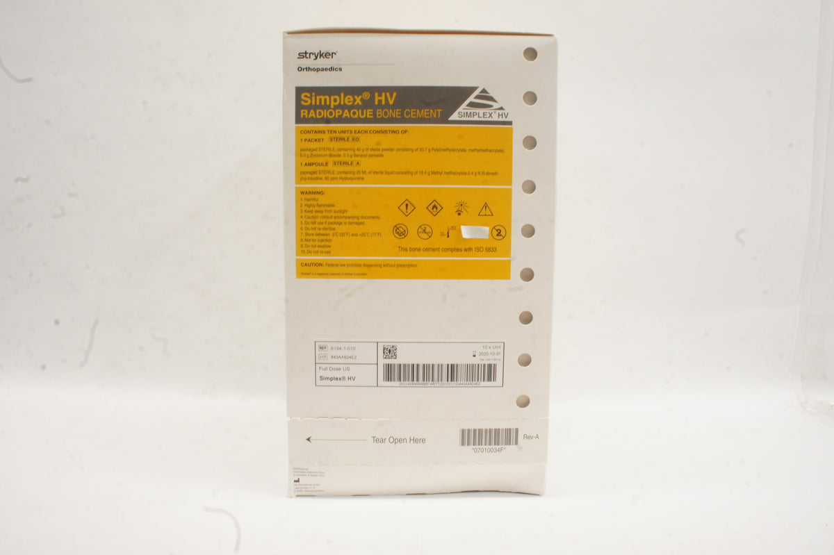 Stryker 6194-1-010 Simplex HV Radiopaque Bone Cement (x) - Box of 10 ...