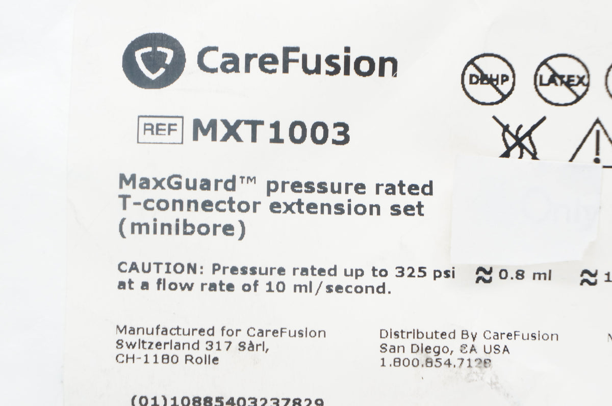 CareFusion MXT1003 MaxGuard Pressure Rated T-Connector Extension Set 0 ...
