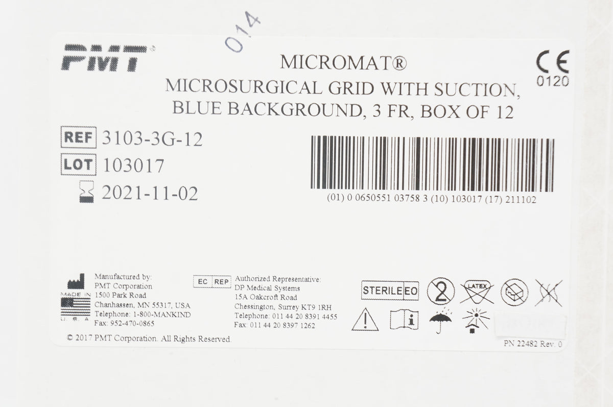 PMT 3103-3G-12 Micromat microsurgical Grid with Suction 3 Fr - Box of ...