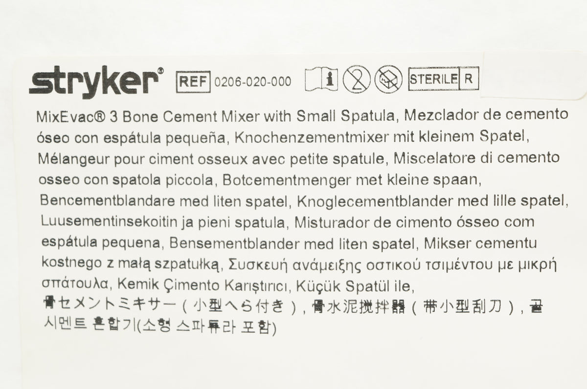 Stryker 0206-020-000 MixEvac 3 Bone Cement Mixer W/ Small Spatula (x ...