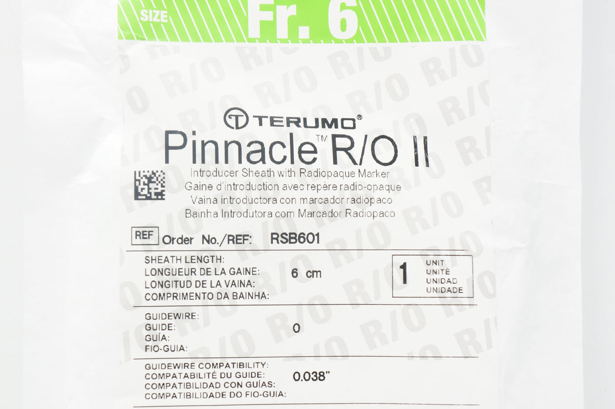 Terumo RSB601 Pinnacle Introducer Sheath with Marker 6Fr x 6cm x .038i ...